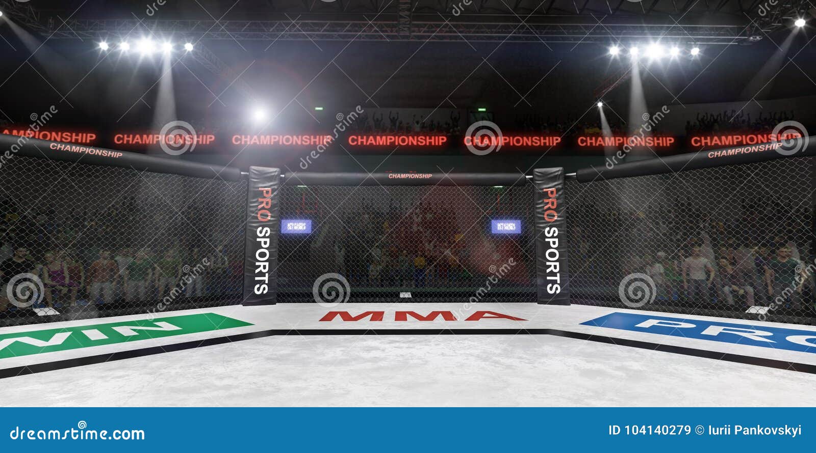 Mma Fighting Stage Side View Under Lights 3d Rendering Stock ...