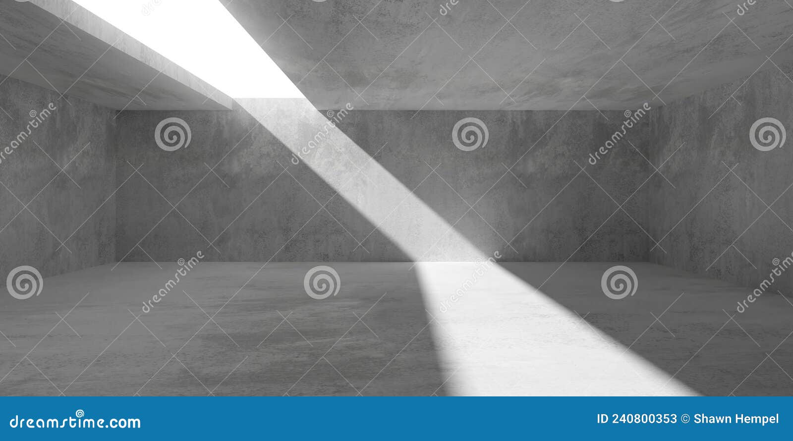 Empty Modern Abstract Concrete Room with Light Thru Rectangular Ceiling ...