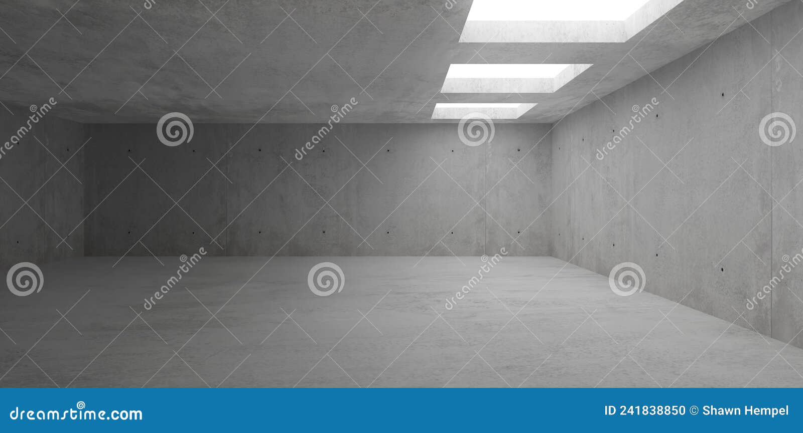 Empty Modern Abstract Concrete Room with Light Thru Rectangular Ceiling ...