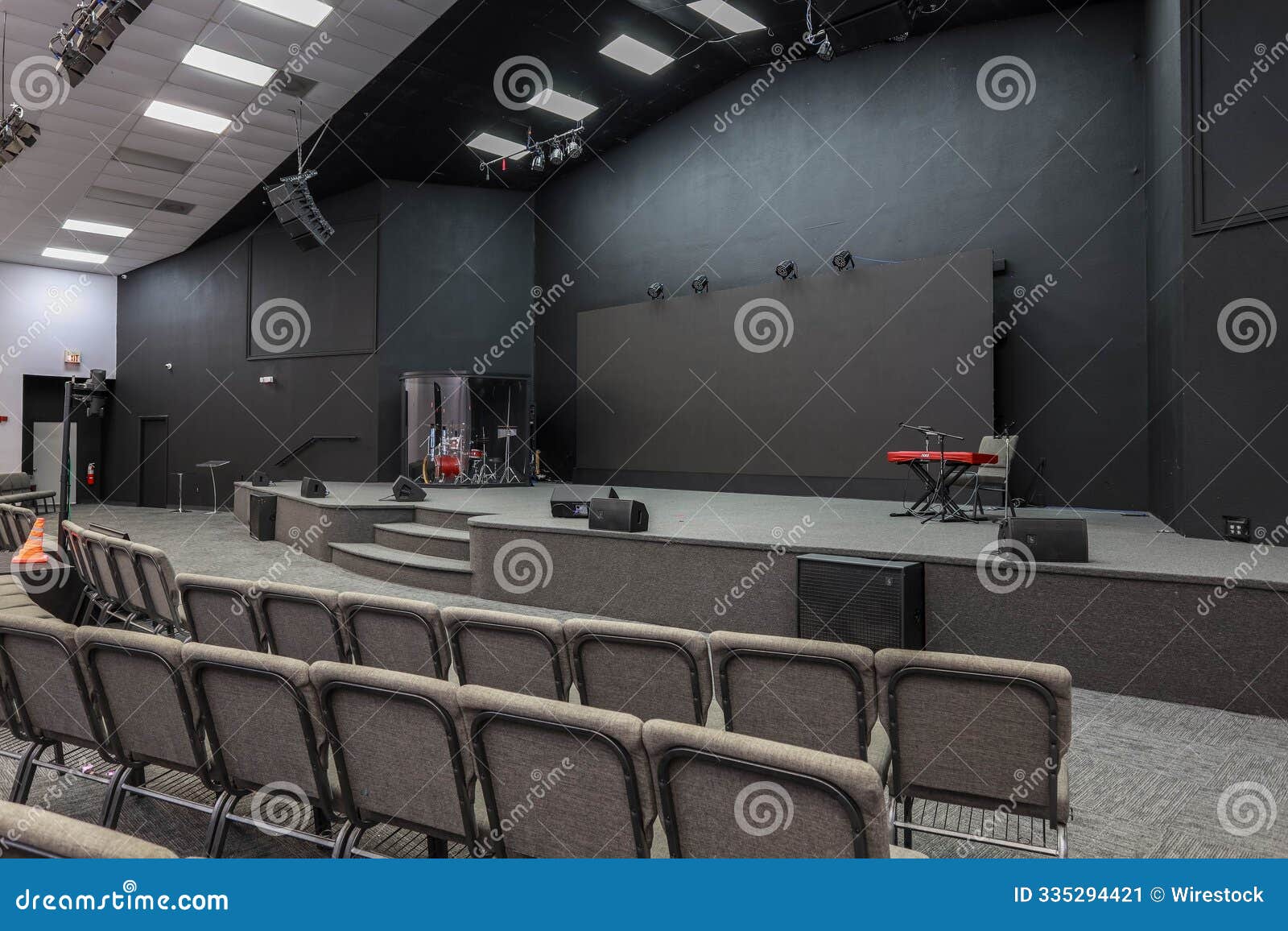 Empty Modern Auditorium with Stage and Musical Instruments Stock Image ...