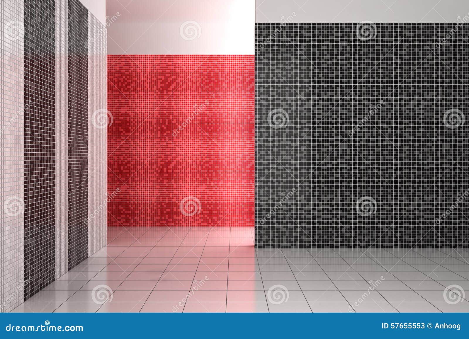Empty Modern Bathroom with Black, White and Red Tiles Stock ...