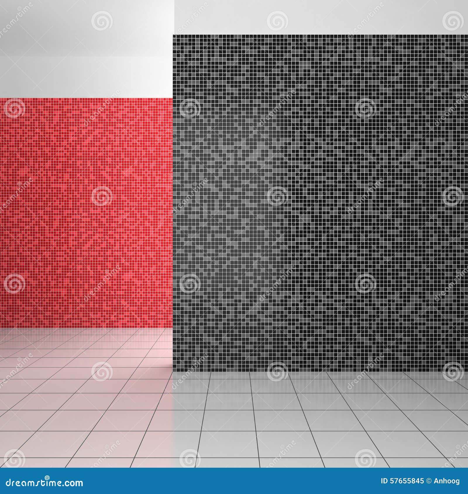 Empty Modern Bathroom with Black, White and Red Tiles Stock ...