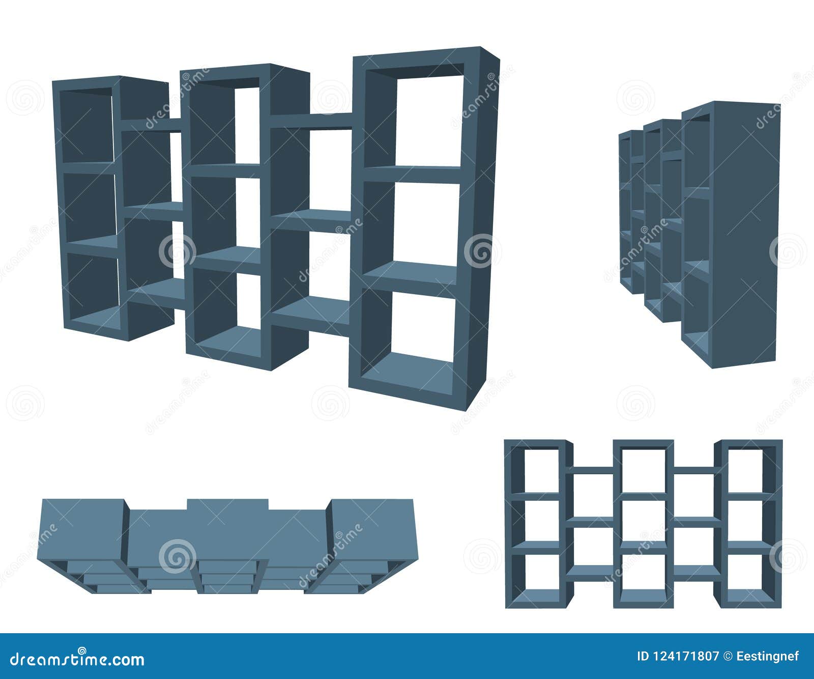 Empty Modern Bookcase. Isolated on White Background Stock Vector ...