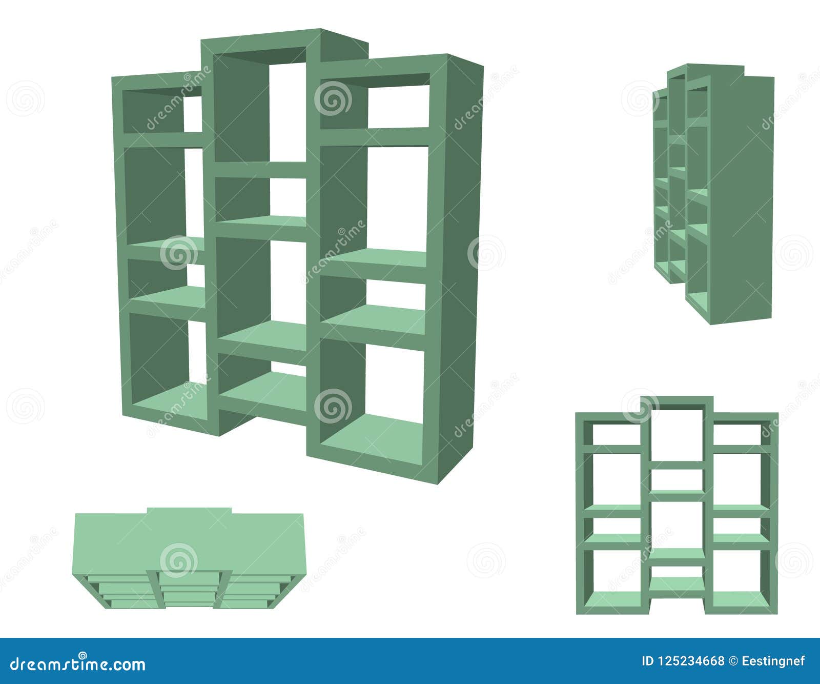 Empty Modern Bookcase. Isolated on White Background Stock Vector ...