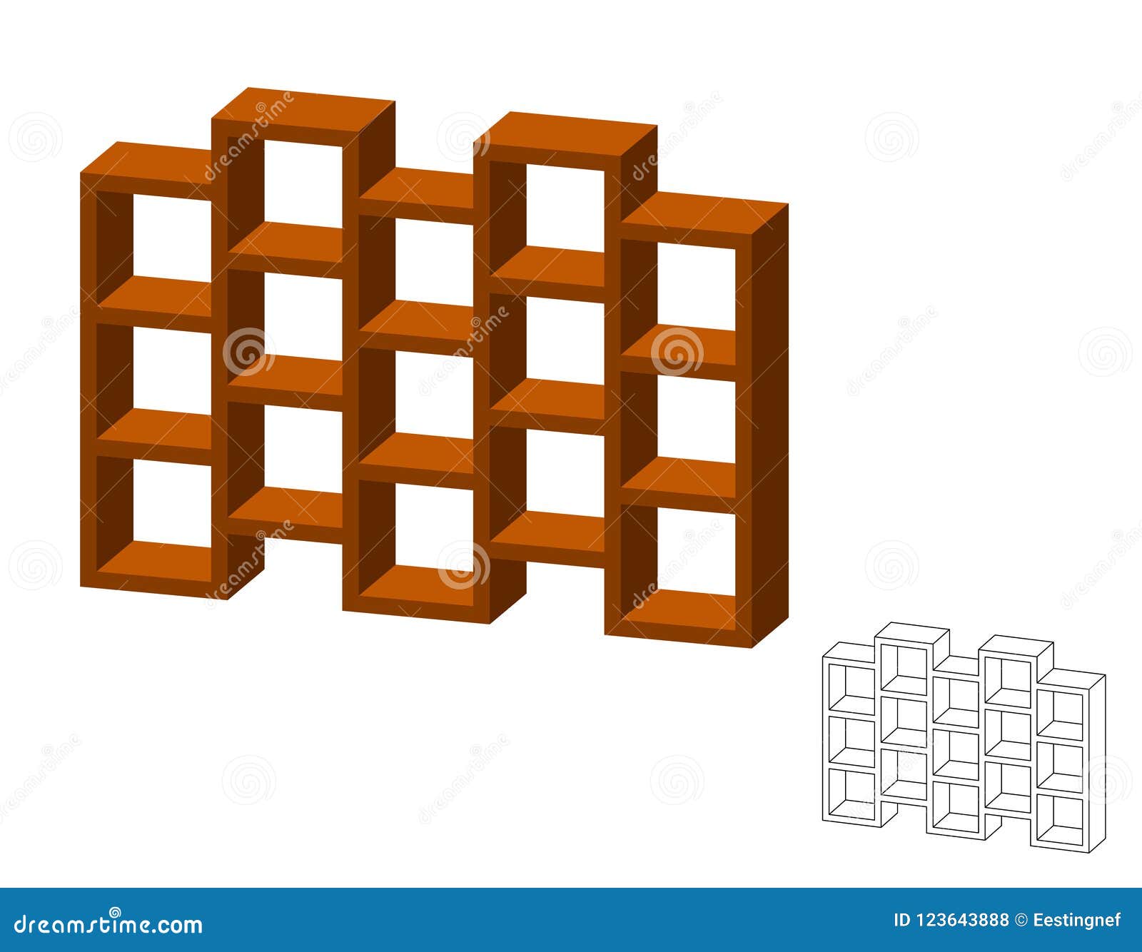 Empty Modern Bookcase. Isolated on White Background Stock Vector ...