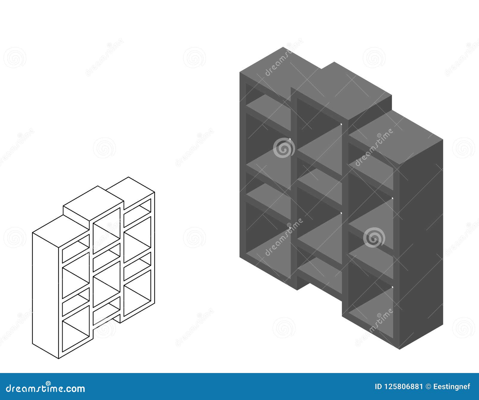 Empty Modern Bookcase. Isolated on White Background Stock Vector ...