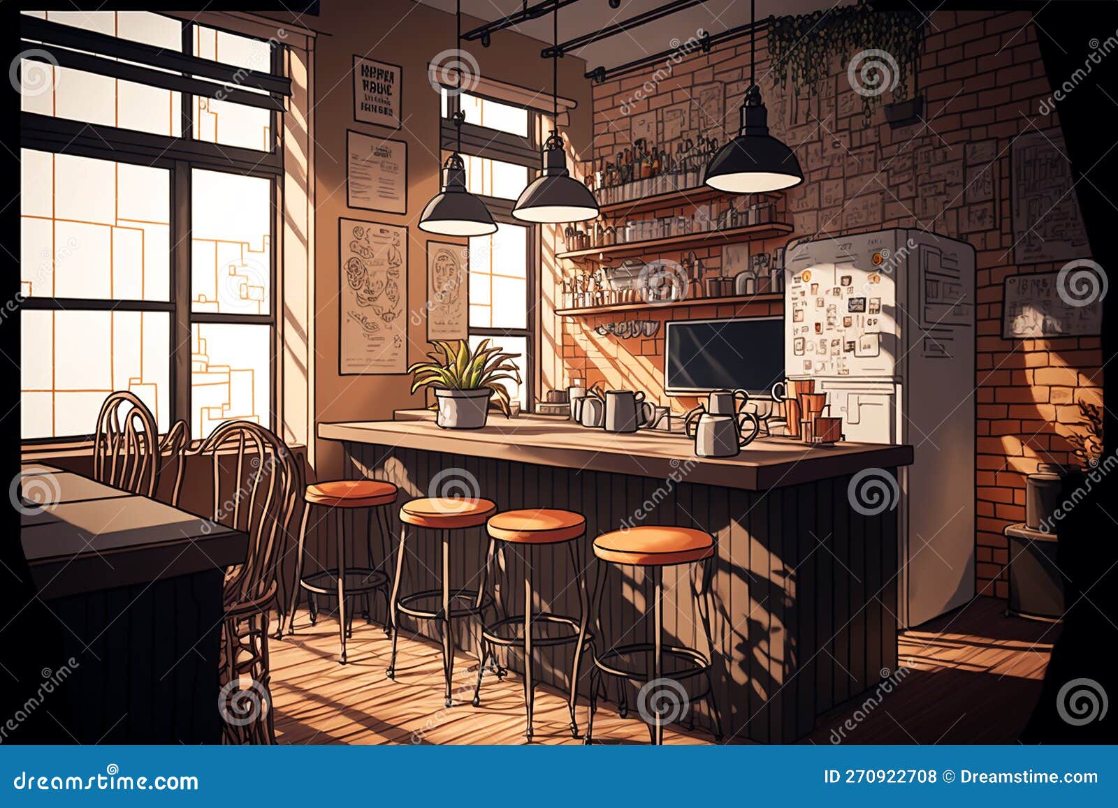 Empty Modern Cafe Interior with Chairs and Tables, Generative Ai Stock ...