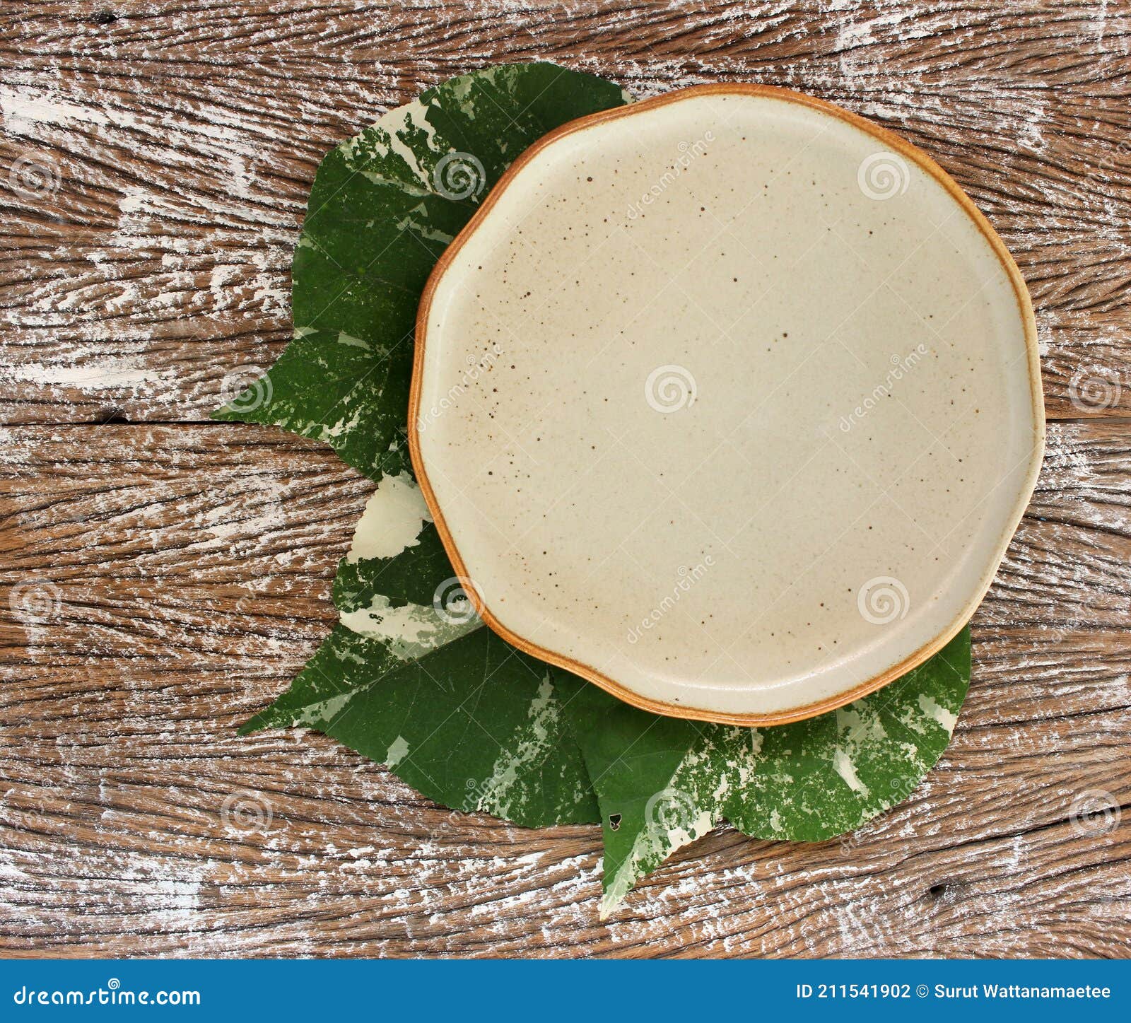 Empty Modern Ceramic Plate on Wood Table Background ,top View Stock ...