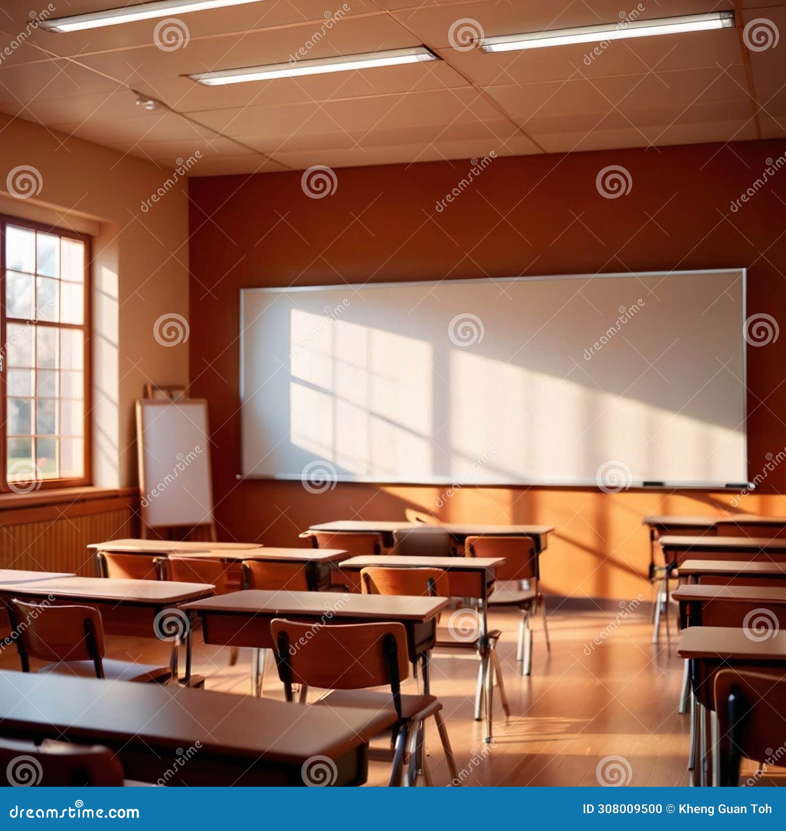 Empty Modern Classroom with Blank Whiteboard, Bright Sunny Education ...