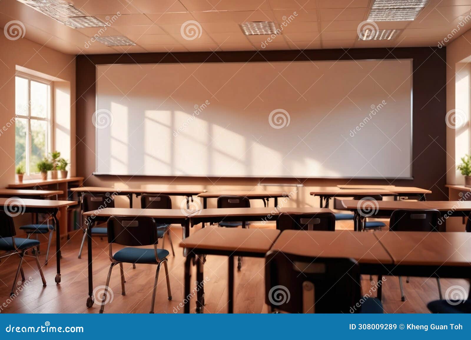 Empty Modern Classroom with Blank Whiteboard, Bright Sunny Education ...
