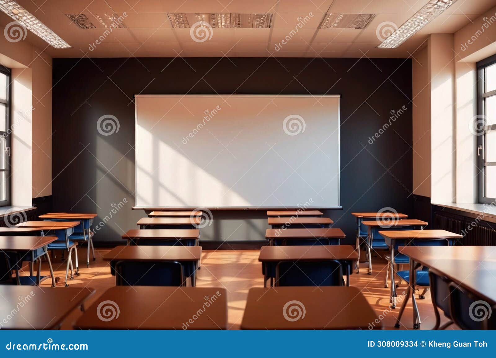 Empty Modern Classroom with Blank Whiteboard, Bright Sunny Education ...