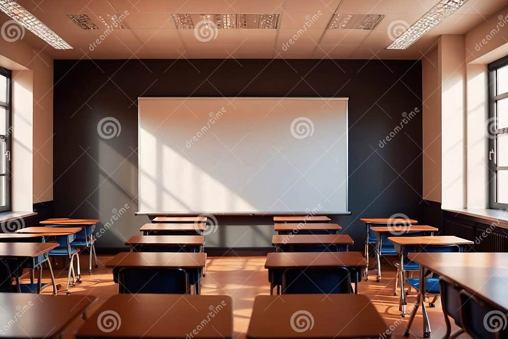 Empty Modern Classroom with Blank Whiteboard, Bright Sunny Education ...