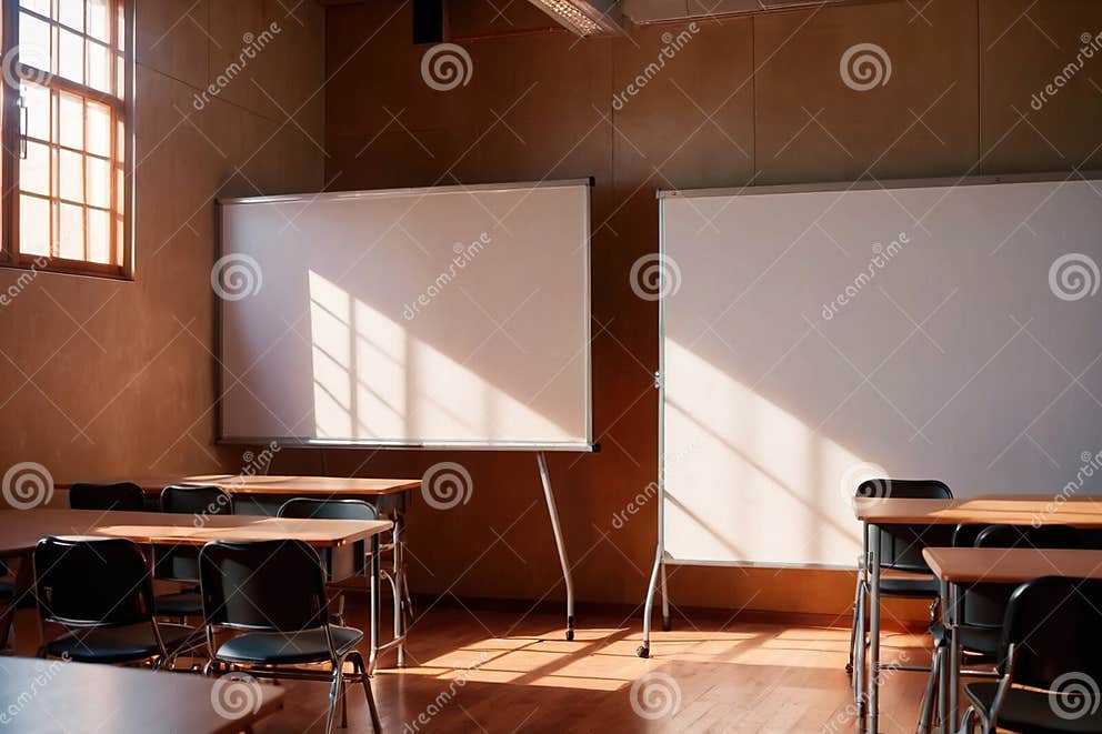 Empty Modern Classroom with Blank Whiteboard, Bright Sunny Education ...
