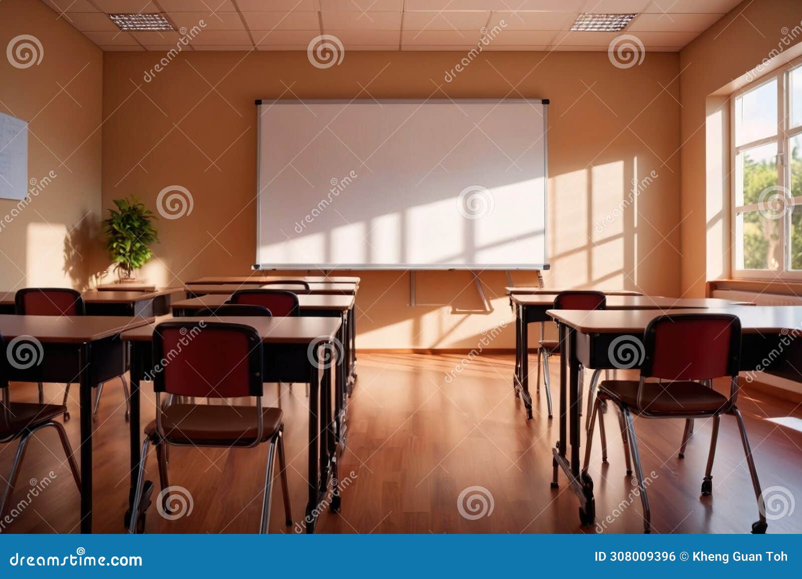 Empty Modern Classroom with Blank Whiteboard, Bright Sunny Education ...