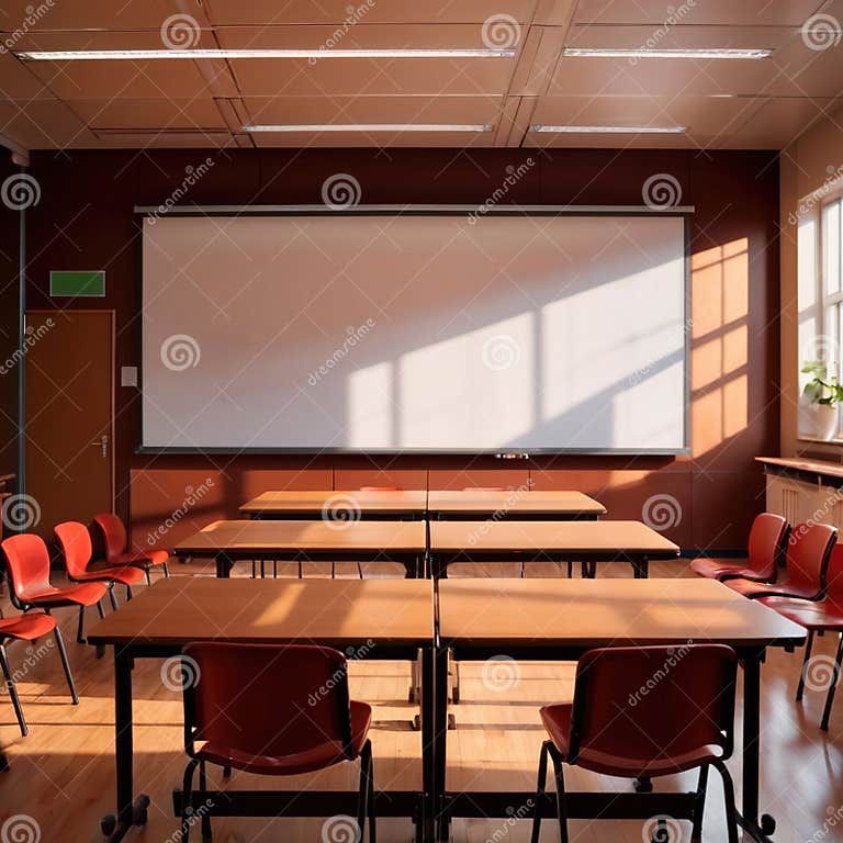 Empty Modern Classroom with Blank Whiteboard, Bright Sunny Education ...
