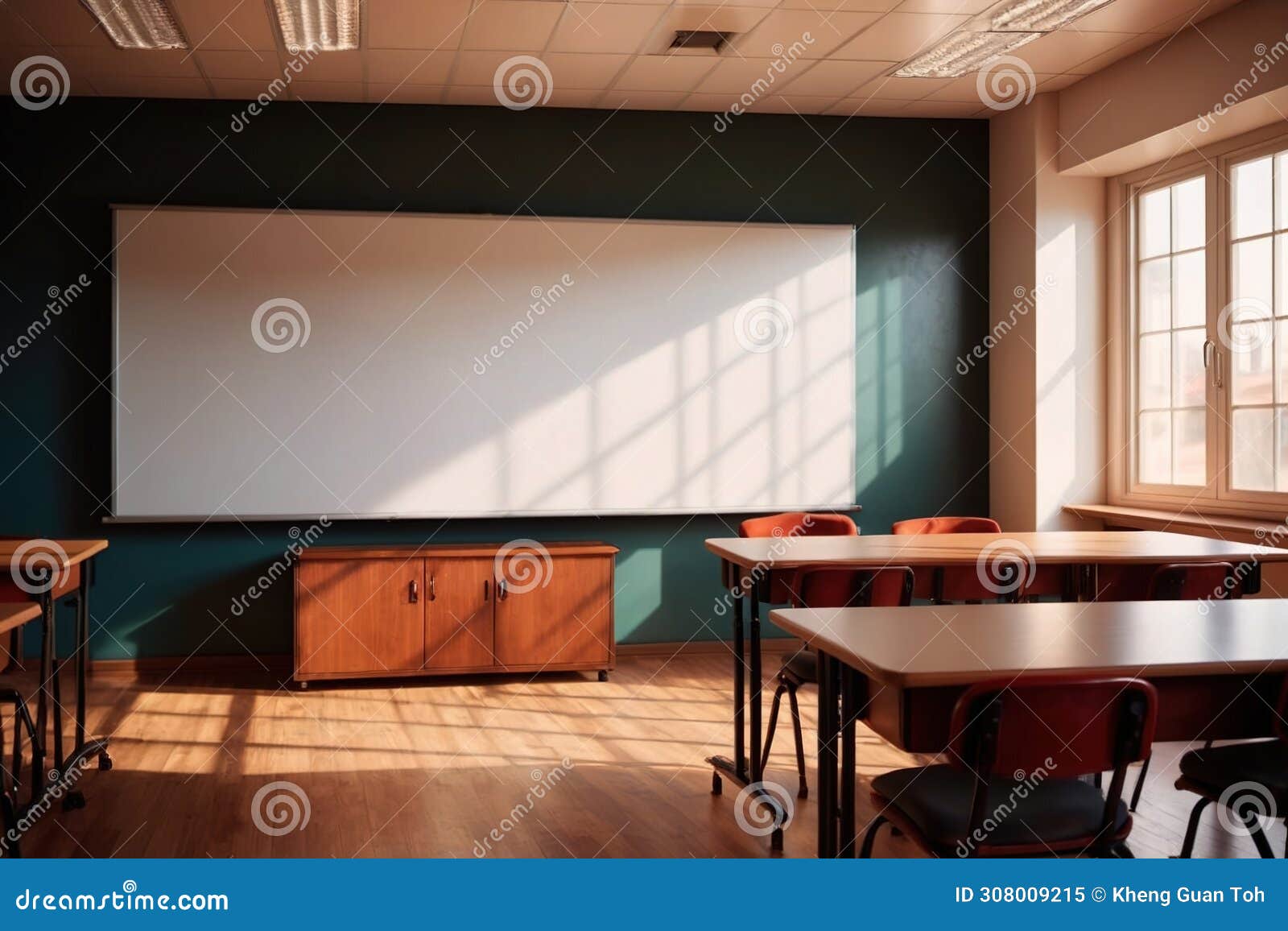 Empty Modern Classroom with Blank Whiteboard, Bright Sunny Education ...