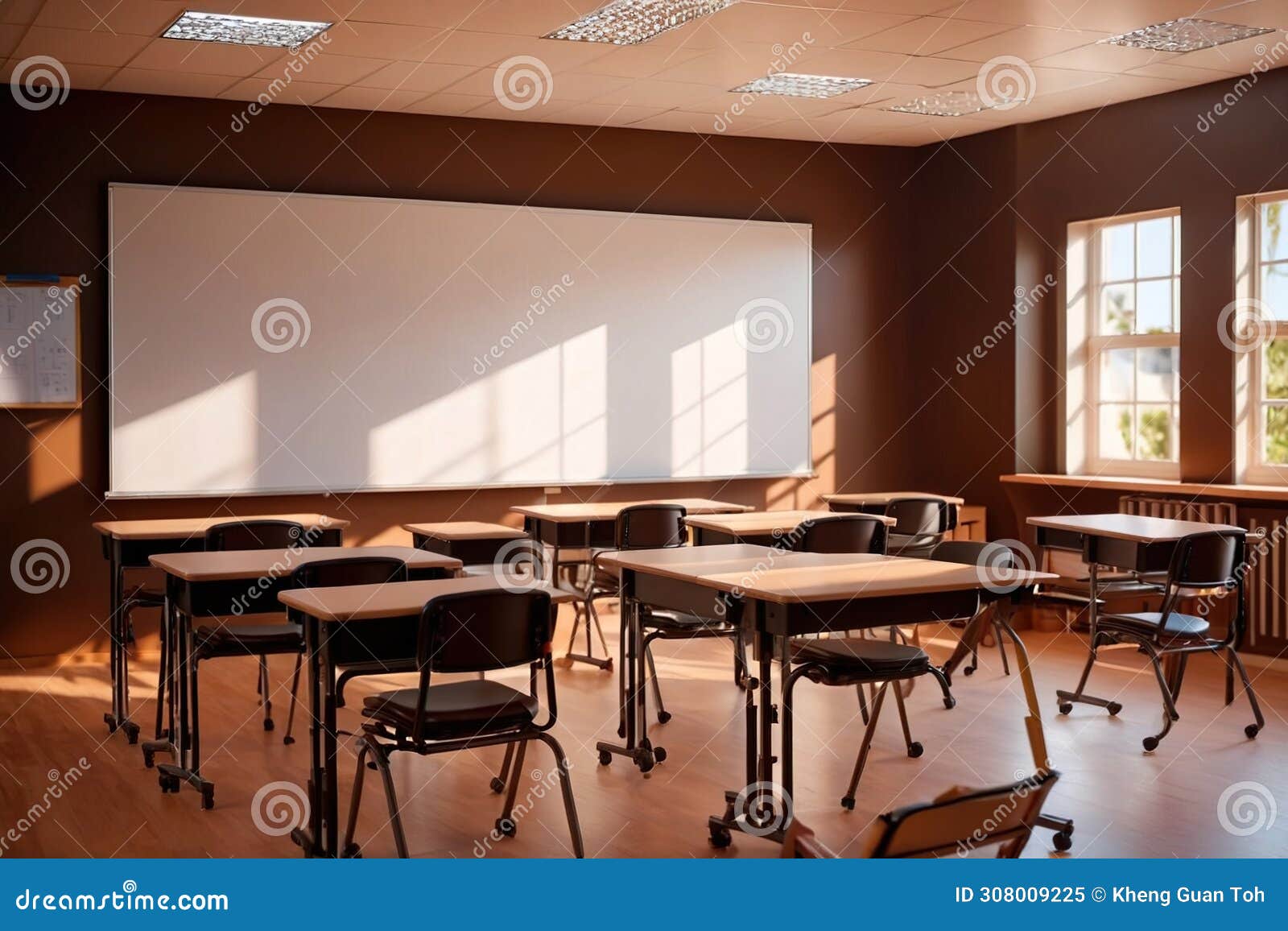 Empty Modern Classroom with Blank Whiteboard, Bright Sunny Education ...