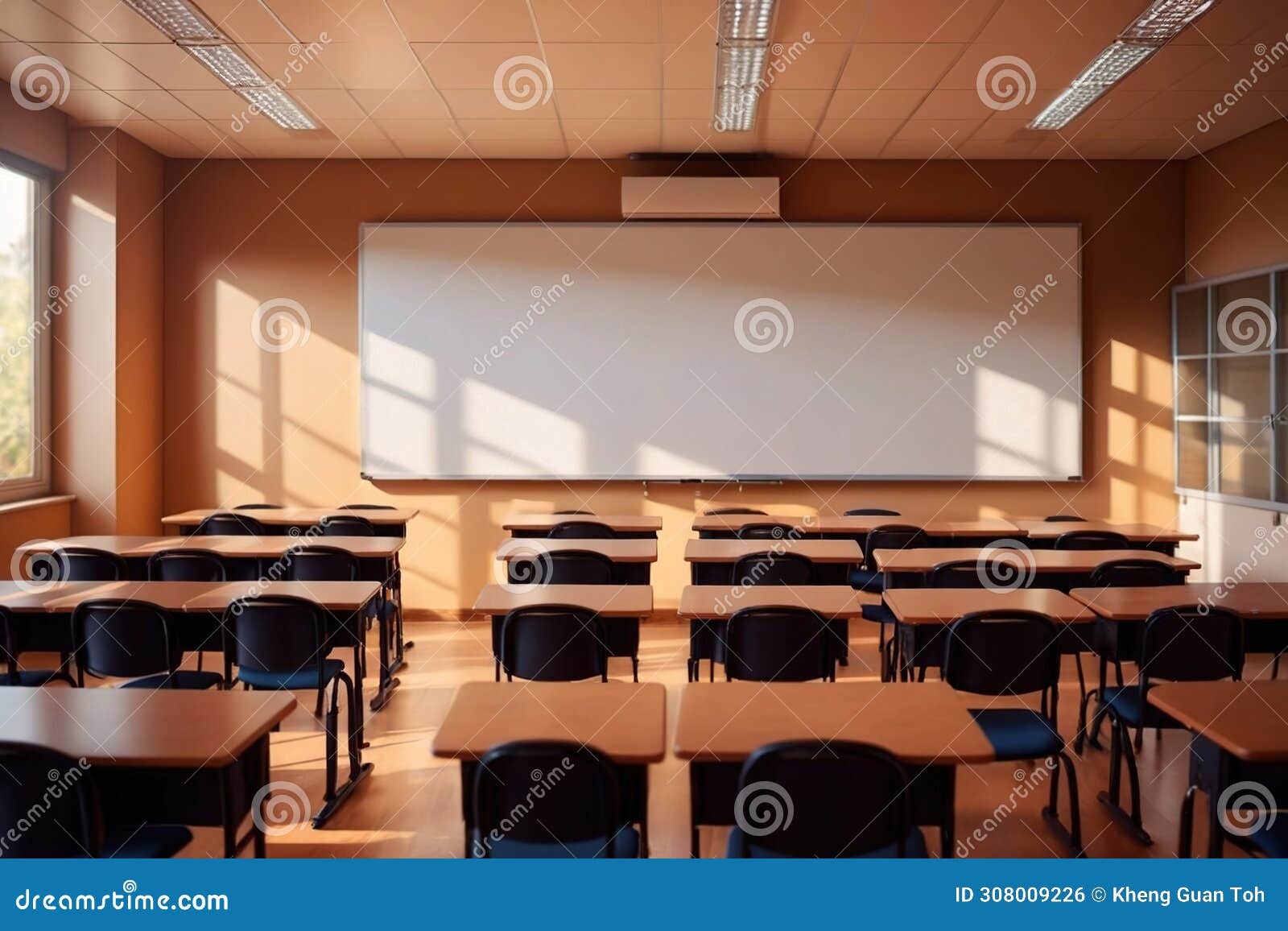 Empty Modern Classroom with Blank Whiteboard, Bright Sunny Education ...