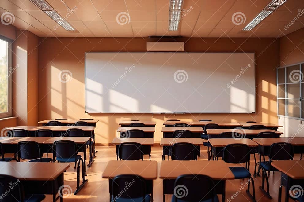 Empty Modern Classroom with Blank Whiteboard, Bright Sunny Education ...