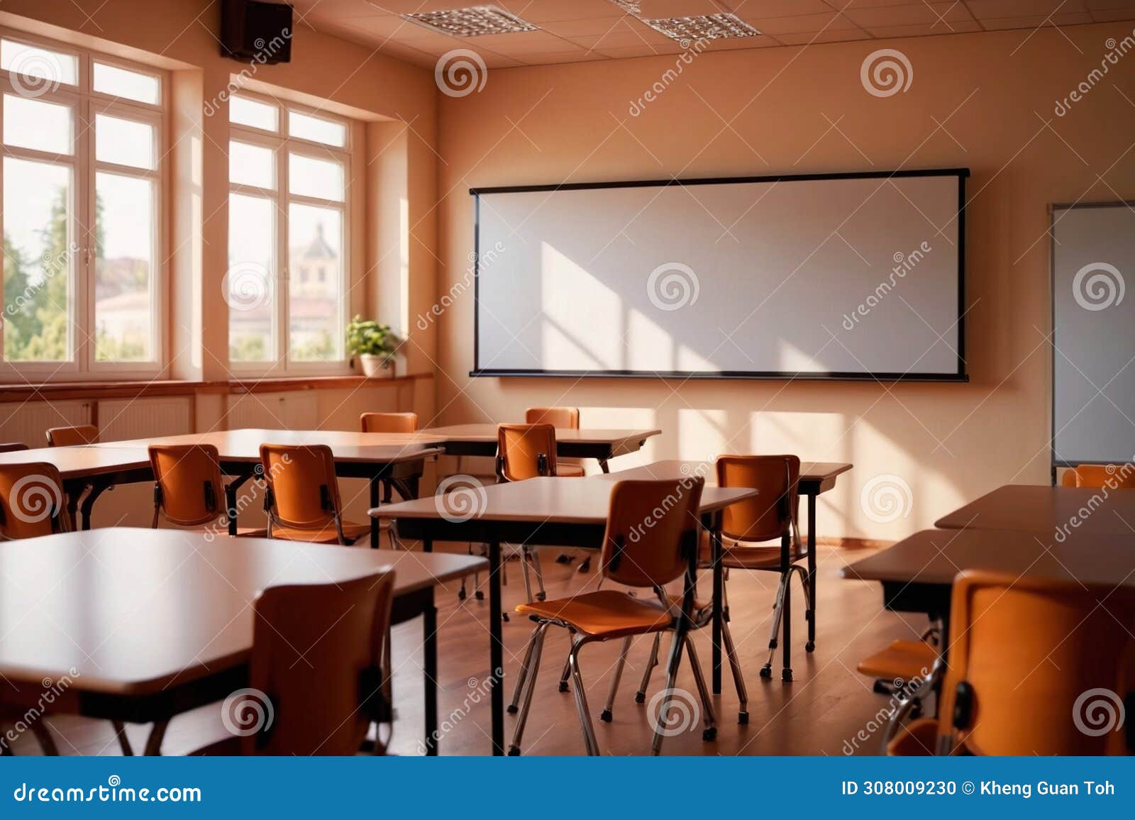 Empty Modern Classroom with Blank Whiteboard, Bright Sunny Education ...