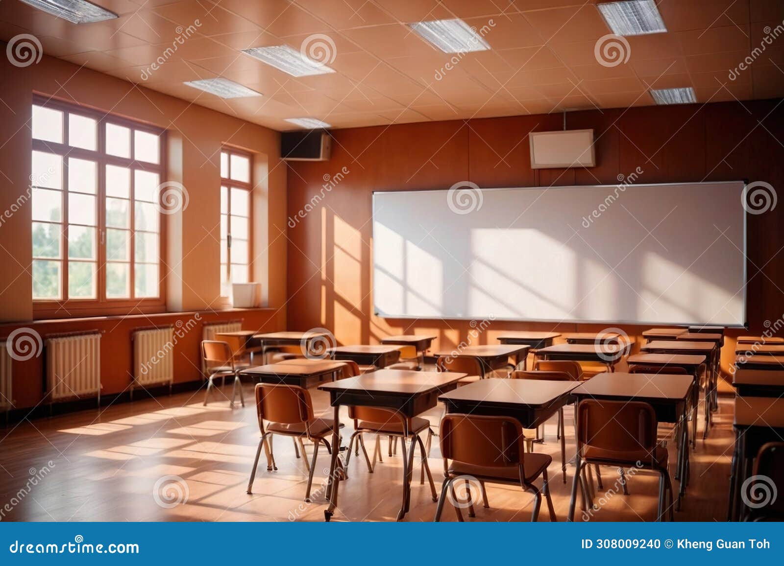 Empty Modern Classroom with Blank Whiteboard, Bright Sunny Education ...