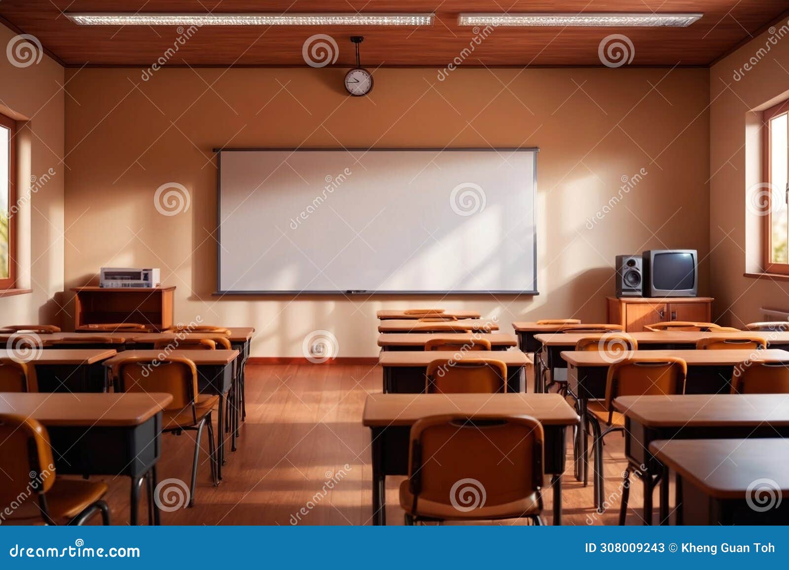 Empty Modern Classroom with Blank Whiteboard, Bright Sunny Education ...