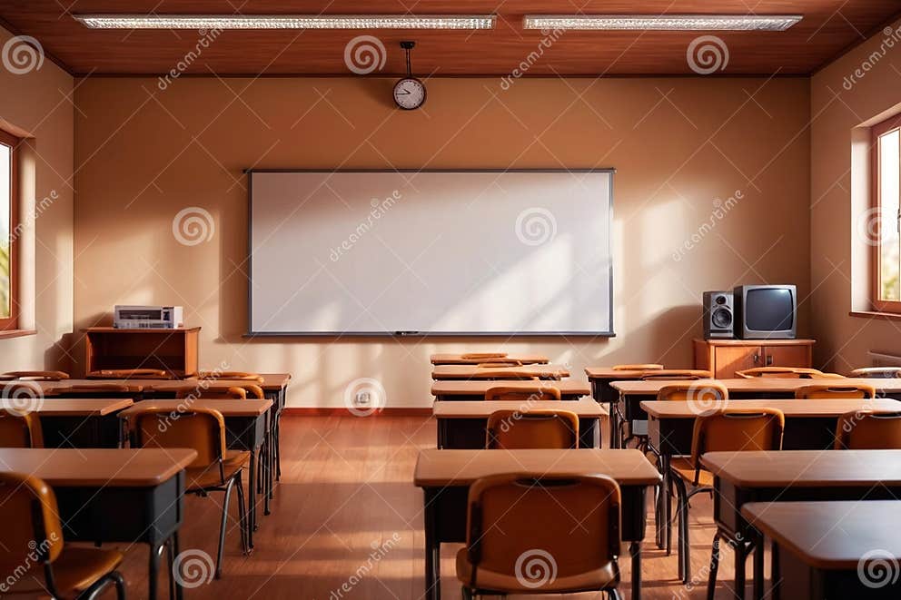 Empty Modern Classroom with Blank Whiteboard, Bright Sunny Education ...