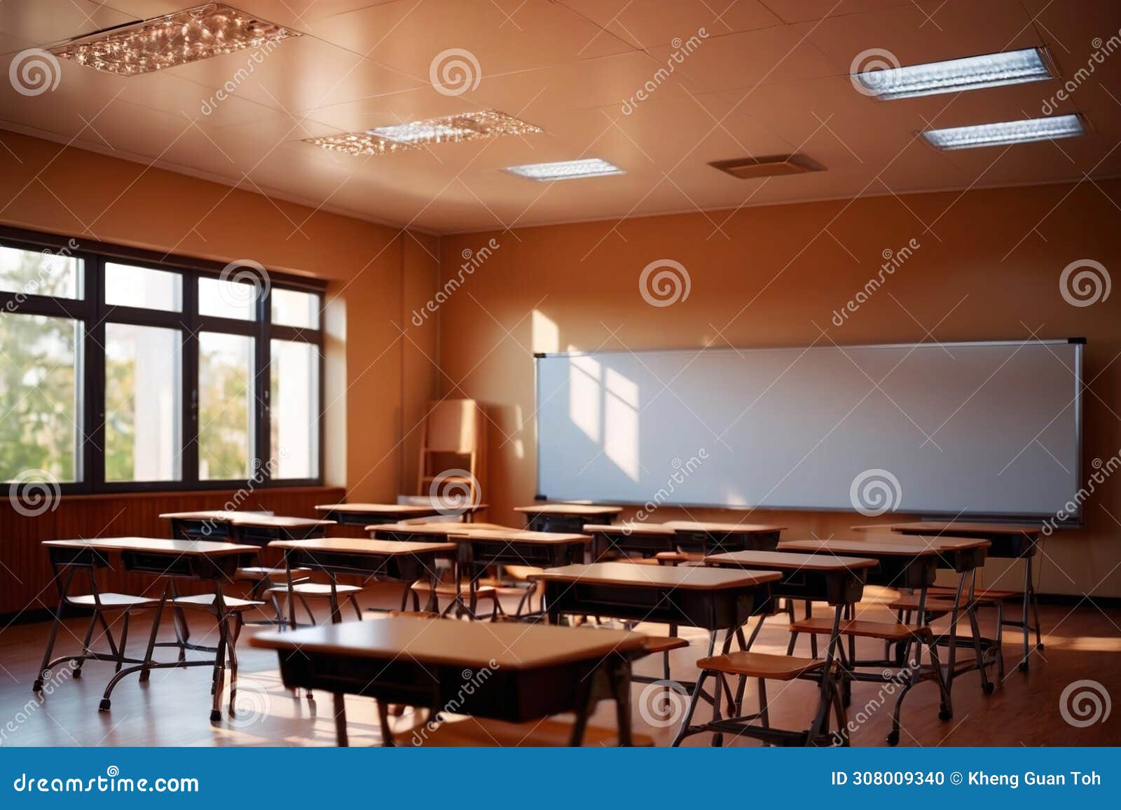 Empty Modern Classroom with Blank Whiteboard, Bright Sunny Education ...