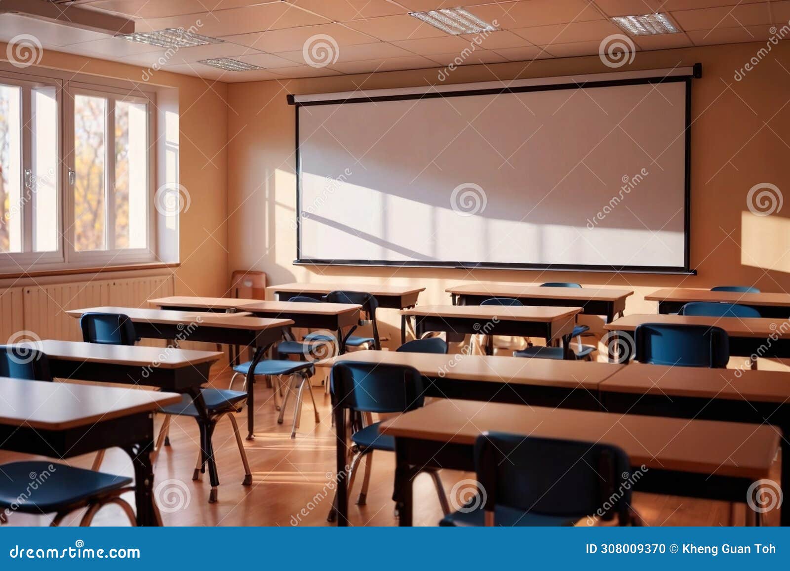 Empty Modern Classroom with Blank Whiteboard, Bright Sunny Education ...