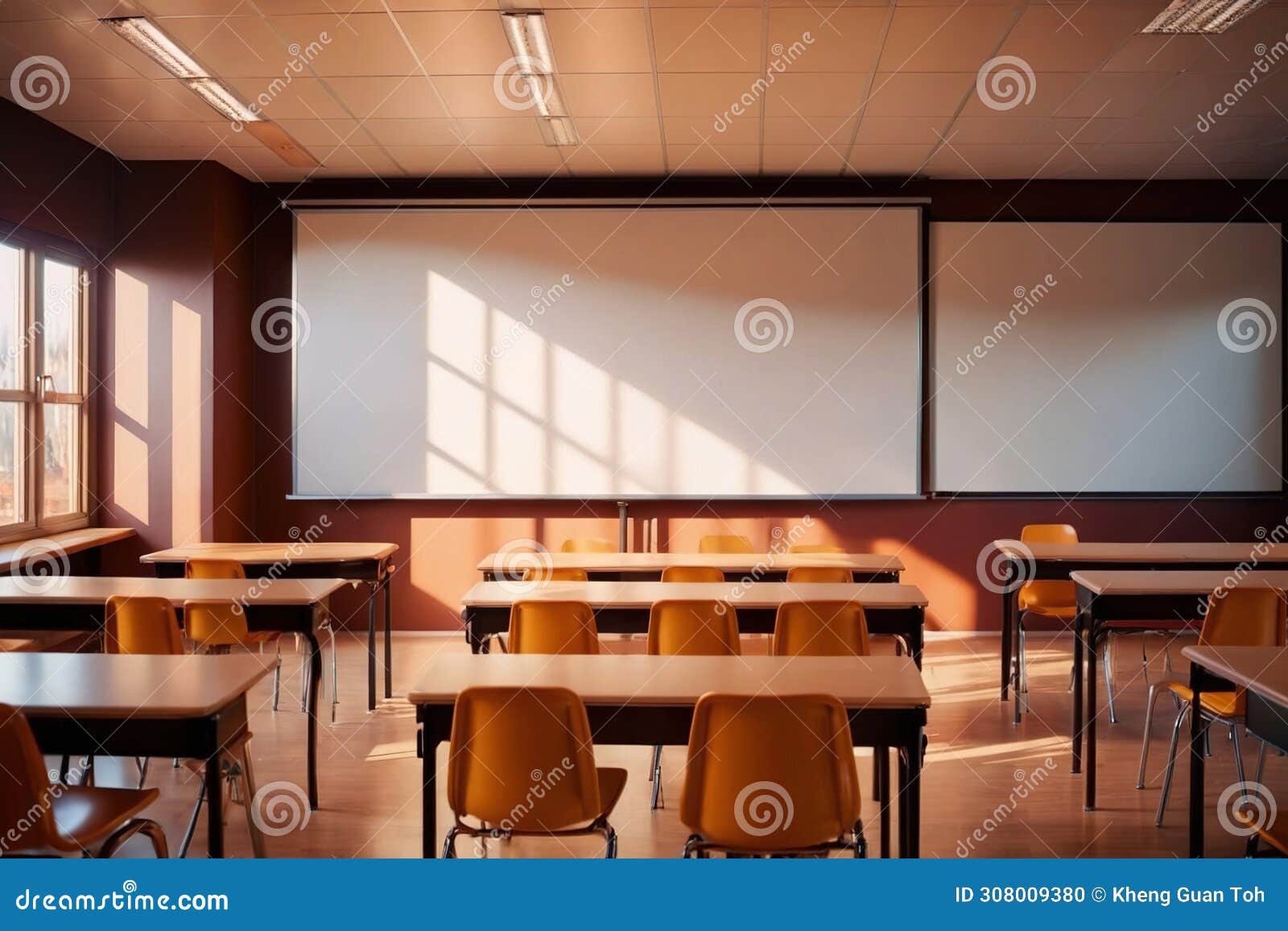 Empty Modern Classroom with Blank Whiteboard, Bright Sunny Education ...