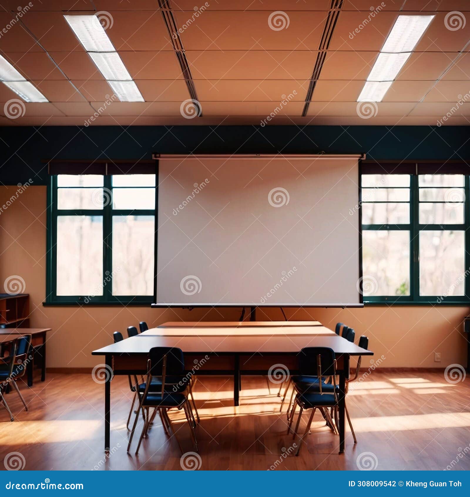 Empty Modern Classroom with Blank Whiteboard, Bright Sunny Education ...