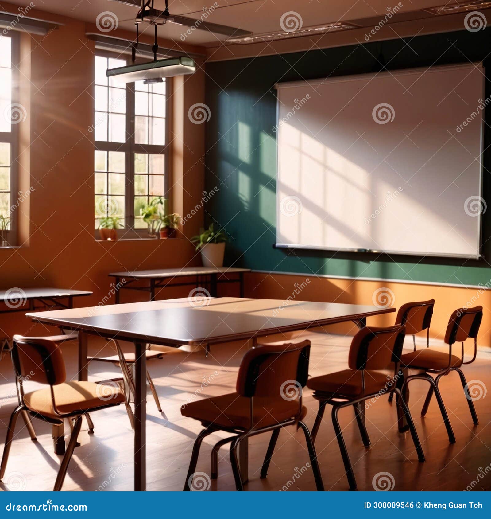 Empty Modern Classroom with Blank Whiteboard, Bright Sunny Education ...