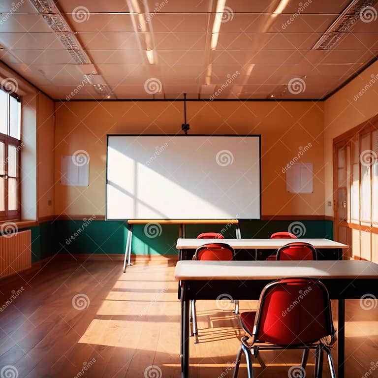 Empty Modern Classroom with Blank Whiteboard, Bright Sunny Education ...