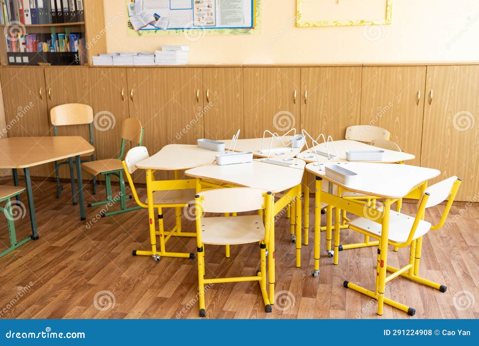 Empty Modern Classroom with Chairs, Tables and Chalkboard. Stock Photo ...