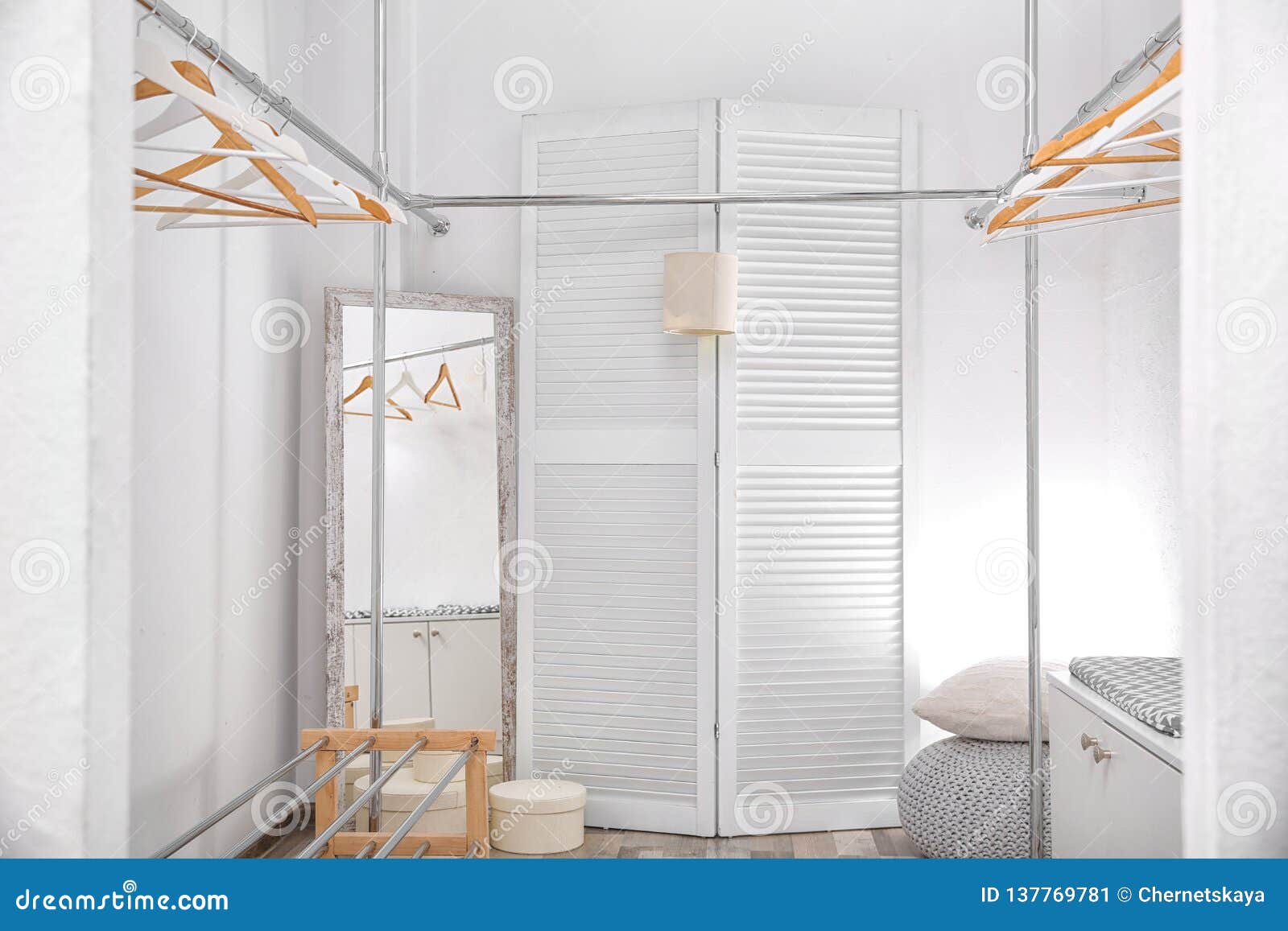 Empty Modern Dressing Room with Racks Stock Image - Image of indoors ...