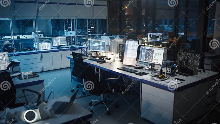 Empty Modern Electronics Research Facility, High-Tech Robotics ...