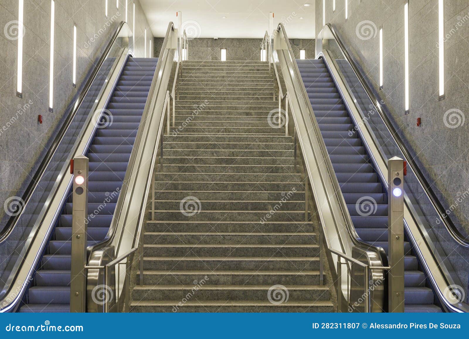 Modern Escalators with Staircase Inside a Metro Station. Stock Image ...