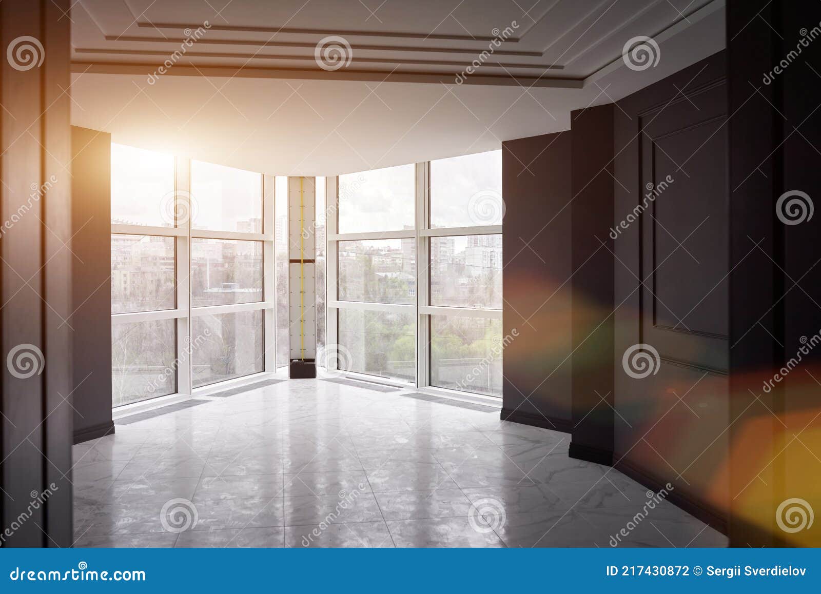 Empty Modern Flat in Construction. Large Windows, Black Walls and a ...