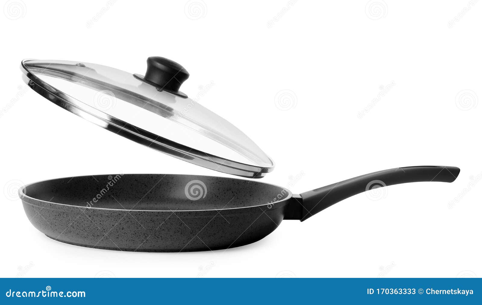 Empty Modern Frying Pan with Lid Isolated on White Stock Image - Image ...