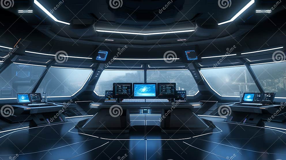 Empty, Modern, Futuristic Command Center Interior. Generative Ai Stock ...