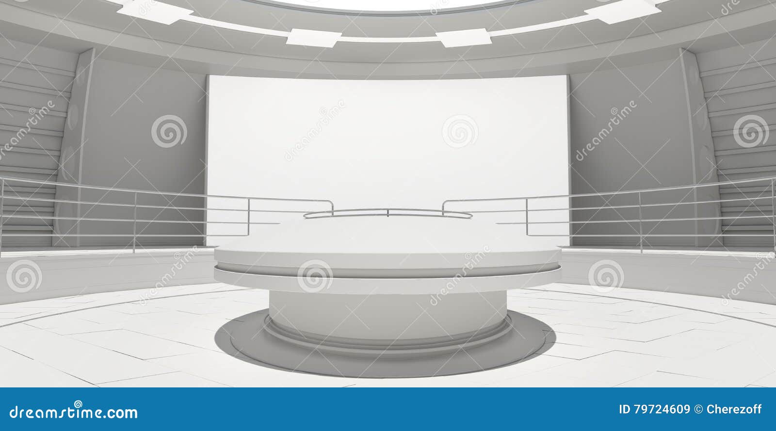 Empty Modern Futuristic Room with White Panel Stock Illustration ...