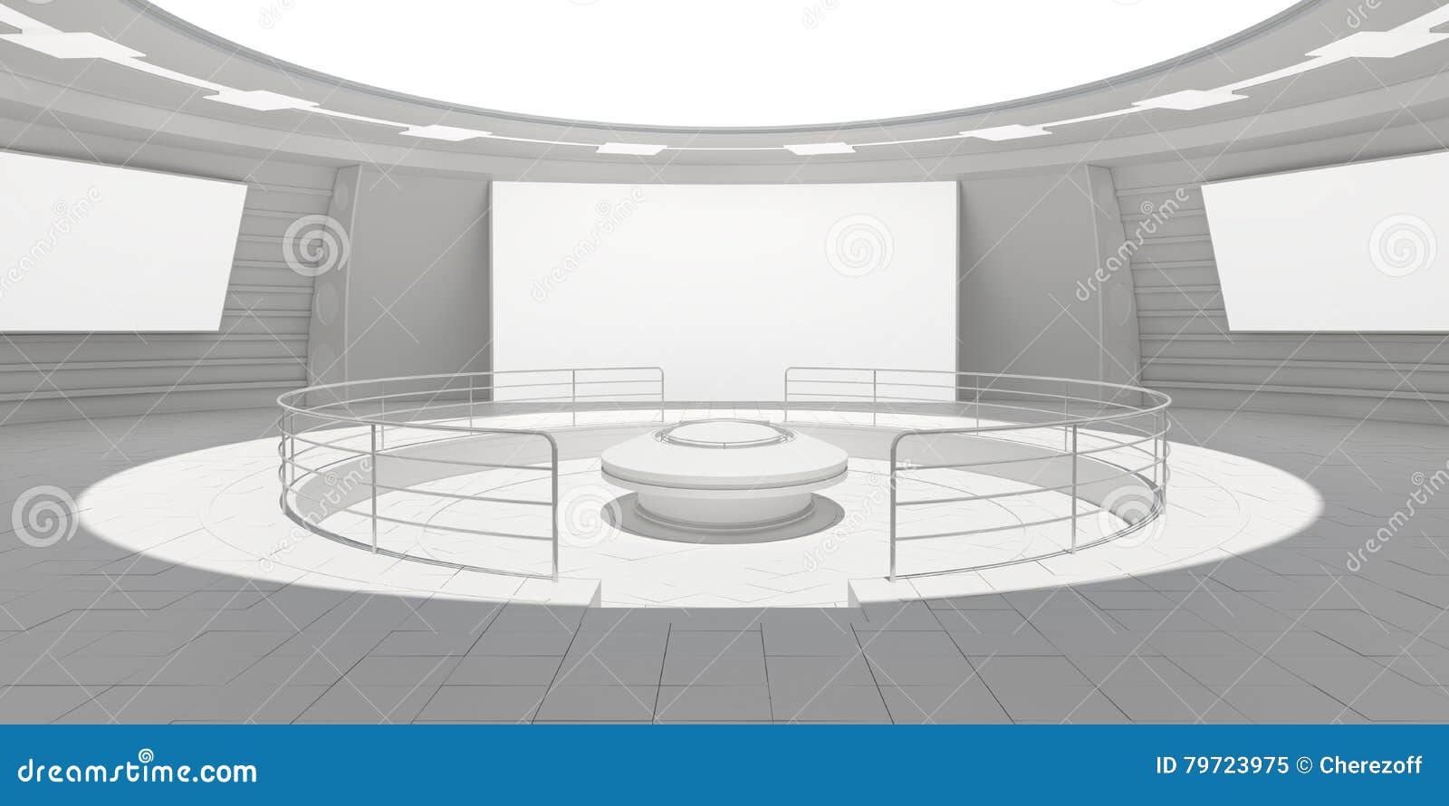 Empty Modern Futuristic Room with White Panels Stock Illustration ...
