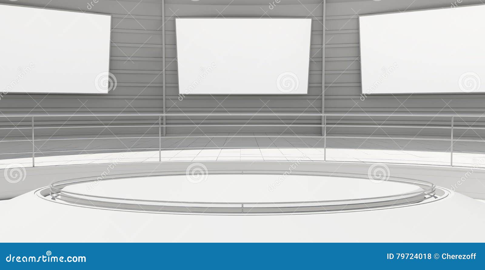 Empty Modern Futuristic Room with White Panels Stock Illustration ...