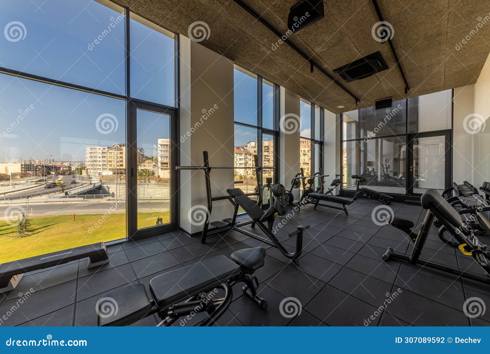 Empty Modern Gym. Gym Interior with Equipment. Fitness Stock Photo ...