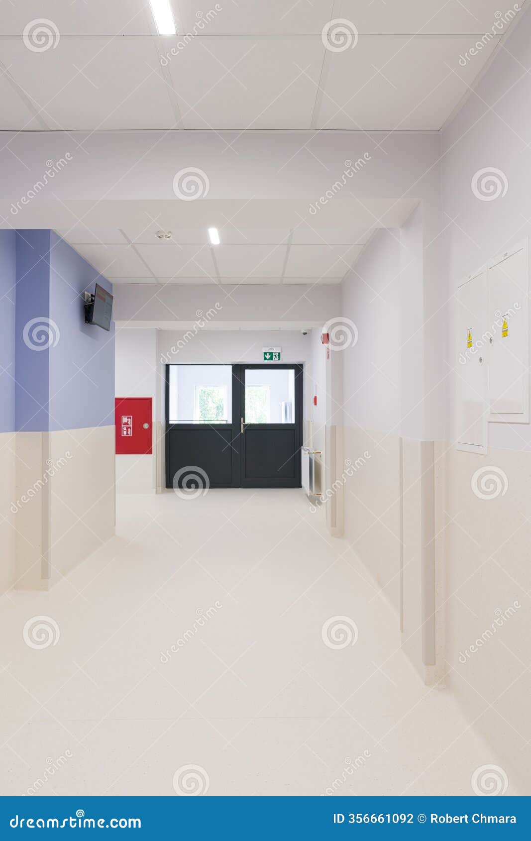 Empty Modern Hallway with Fire Safety Equipment Stock Photo - Image of ...