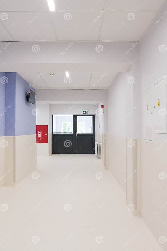 Empty Modern Hallway with Fire Safety Equipment Stock Photo - Image of ...