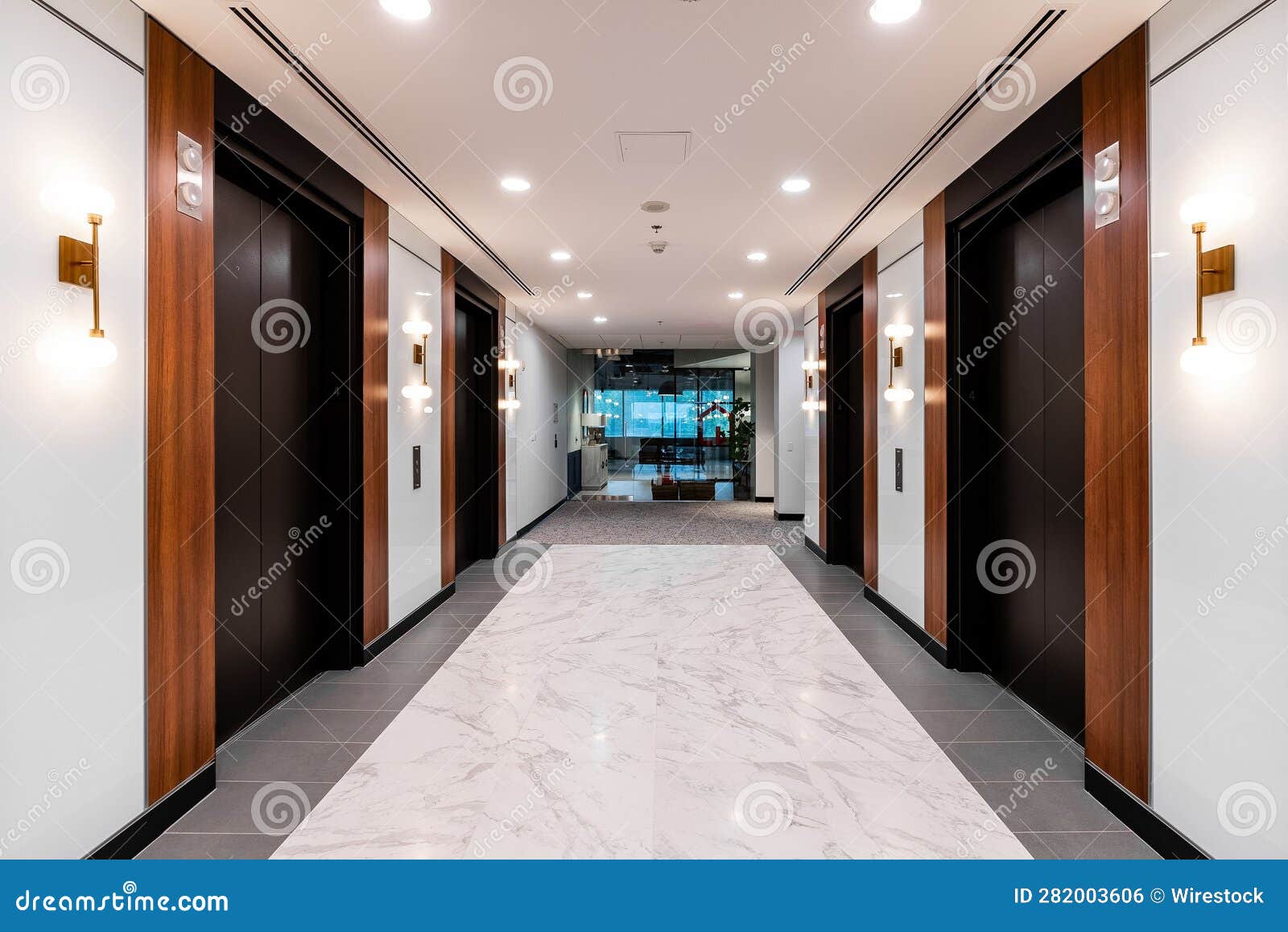 Empty, Modern Lobby, Accessible by a Long Corridor, Located at the ...