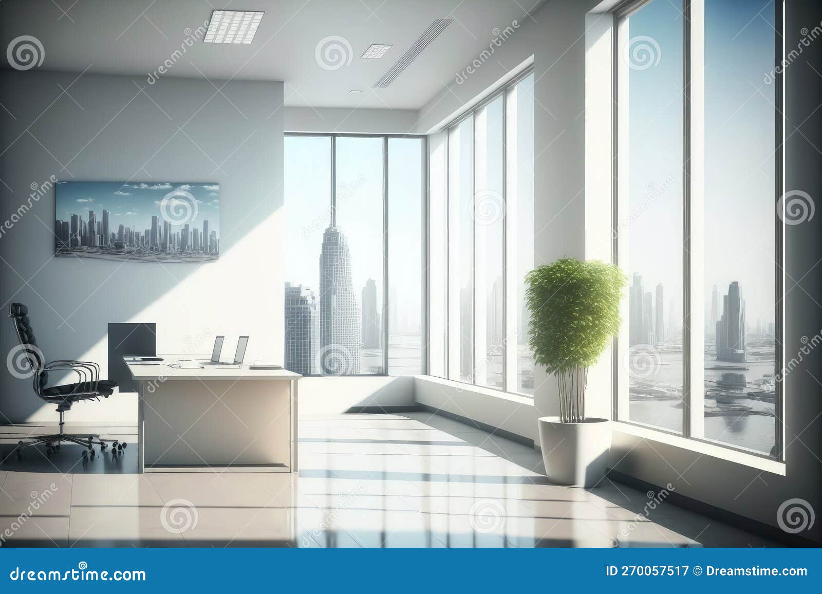 Empty Modern Office Background in City Center . Workspace Interior ...