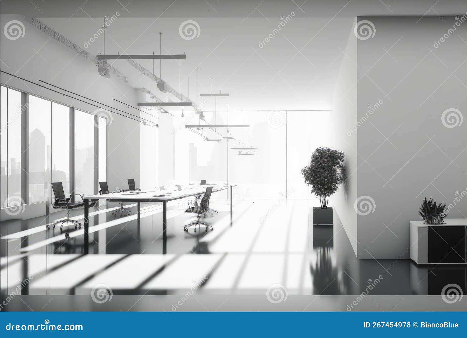 Empty Modern Office Background . Workspace Interior Design White Color ...