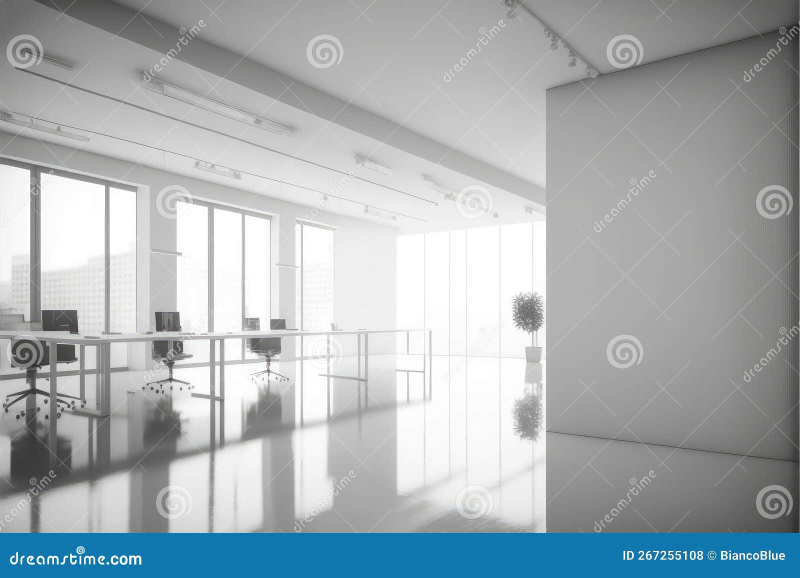 Empty Modern Office Background . Workspace Interior Design White Color ...
